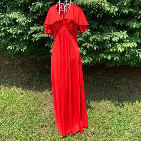 Sears | Dresses | 7s Vintage Maxi Dress Red Xsm 970s Party Long Sears ...